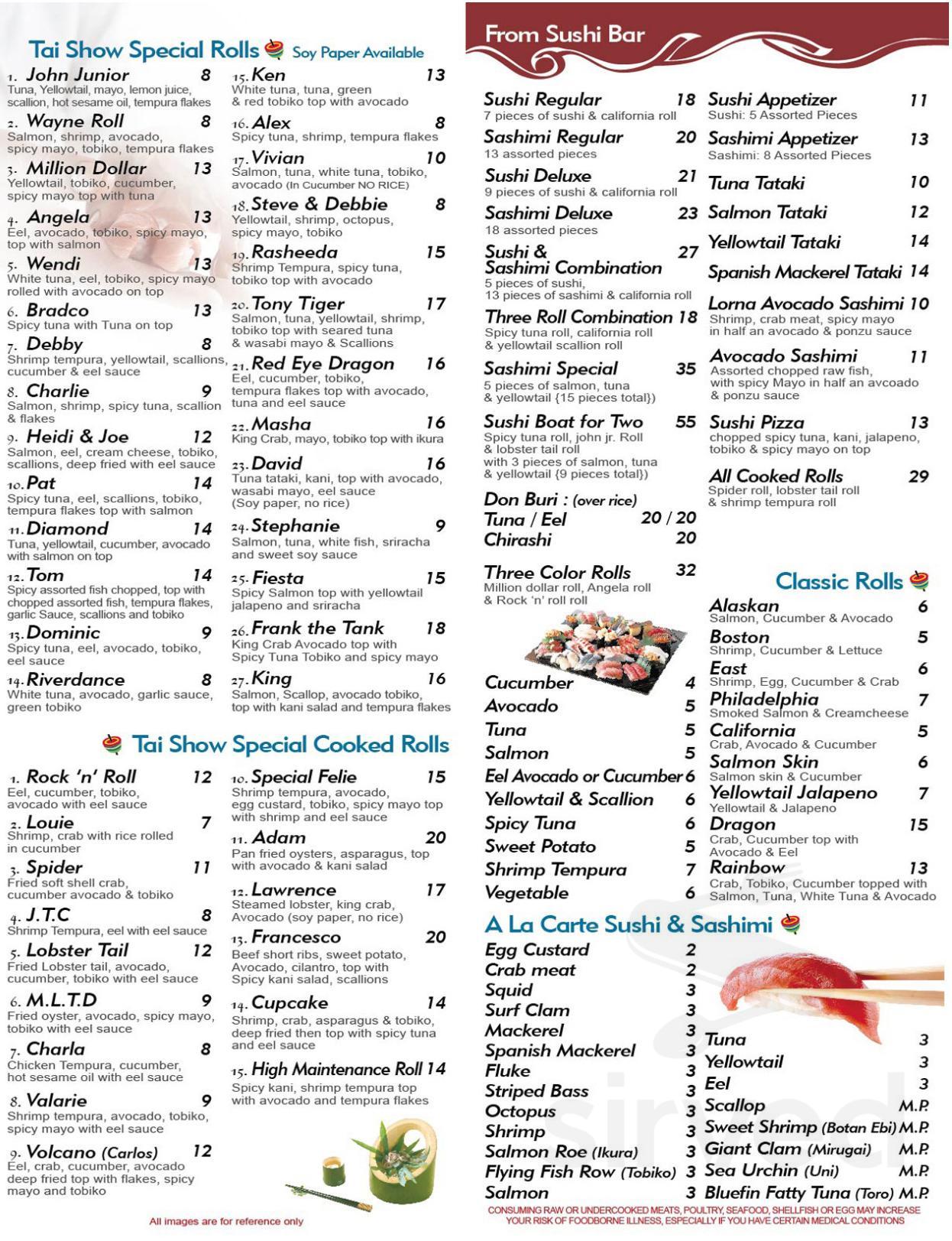 Tai Show Sushi menu in Massapequa, New York, USA