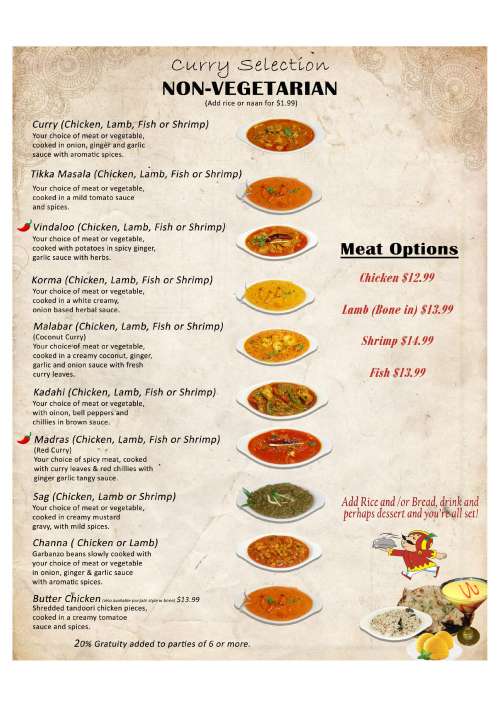 Cafe India Bay View menu in Milwaukee, Wisconsin, USA