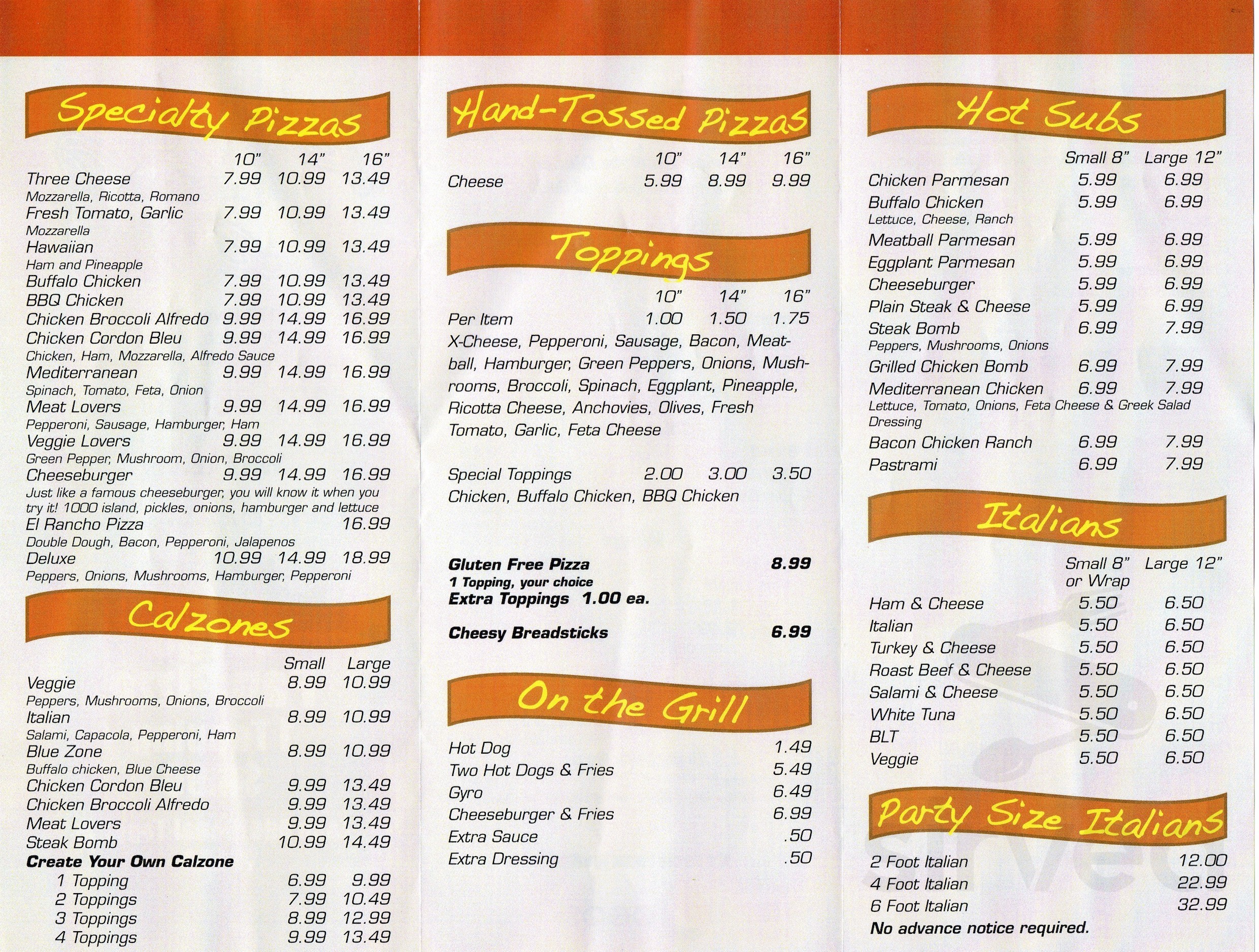 Menu for Pizzaland in Orrington, ME | Sirved