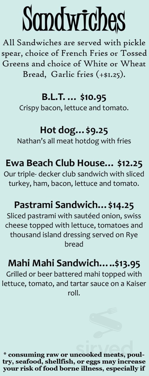 Menu - Ewa Beach HI's Ewa Beach Golf Club | Sirved