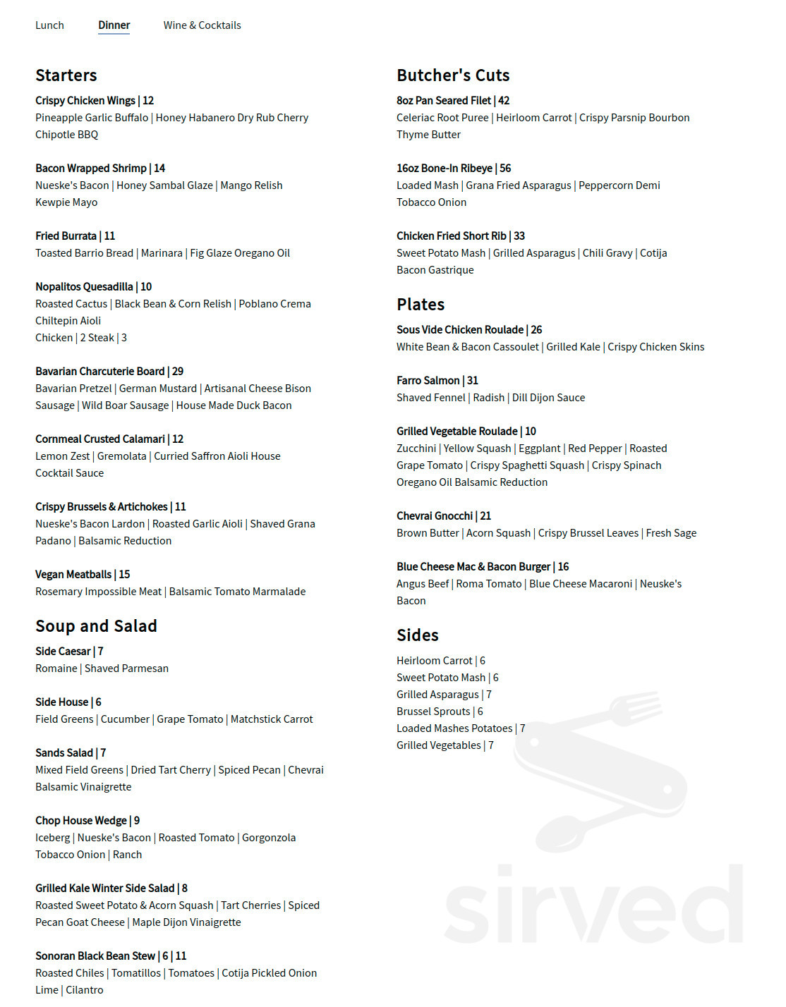 Arizona Sands Club menus in Tucson, Arizona, United States