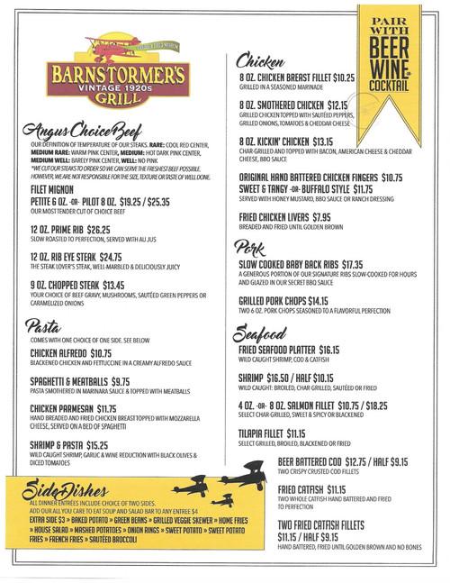 Barnstormer's Grill and Event Center menu in Williamson, Georgia, USA
