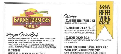 Menu for Barnstormer's Grill and Event Center in Williamson, GA | Sirved