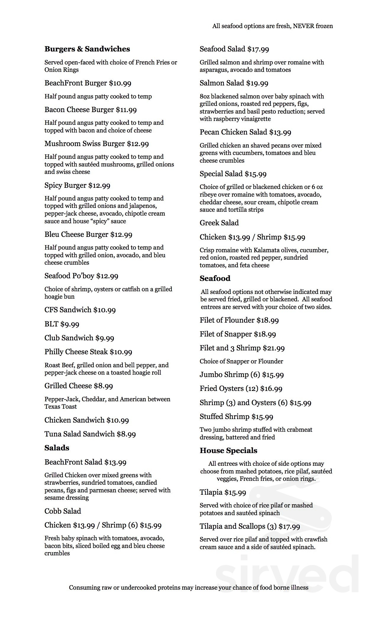 Menu - Surfside Beach TX's Beach Front Deck Bar and Grill | Sirved