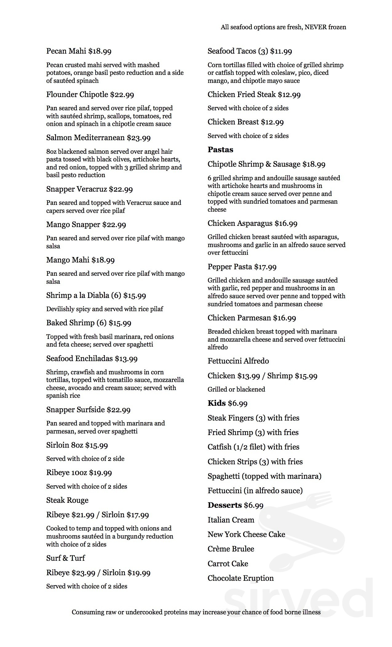 Menu - Surfside Beach TX's Beach Front Deck Bar and Grill | Sirved