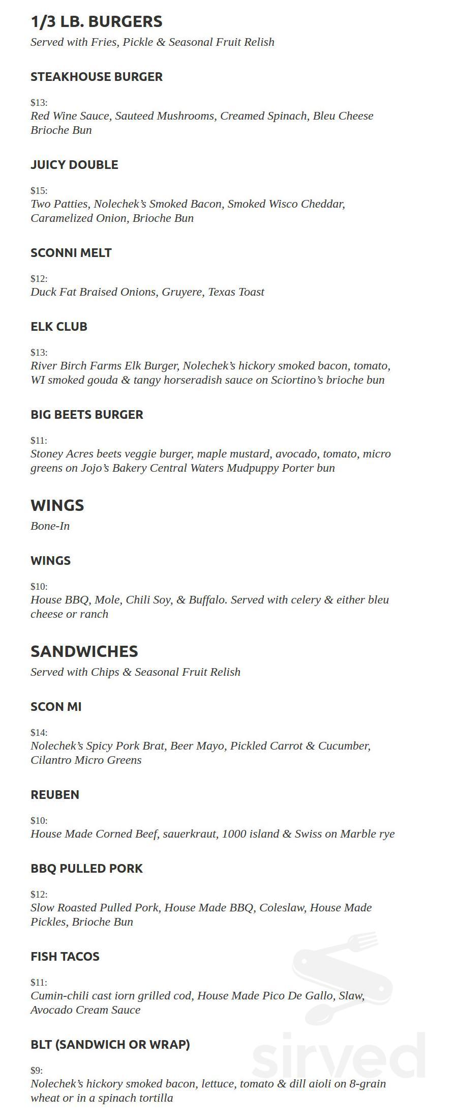 Sconni's Alehouse & Eatery menu in Schofield, Wisconsin, USA