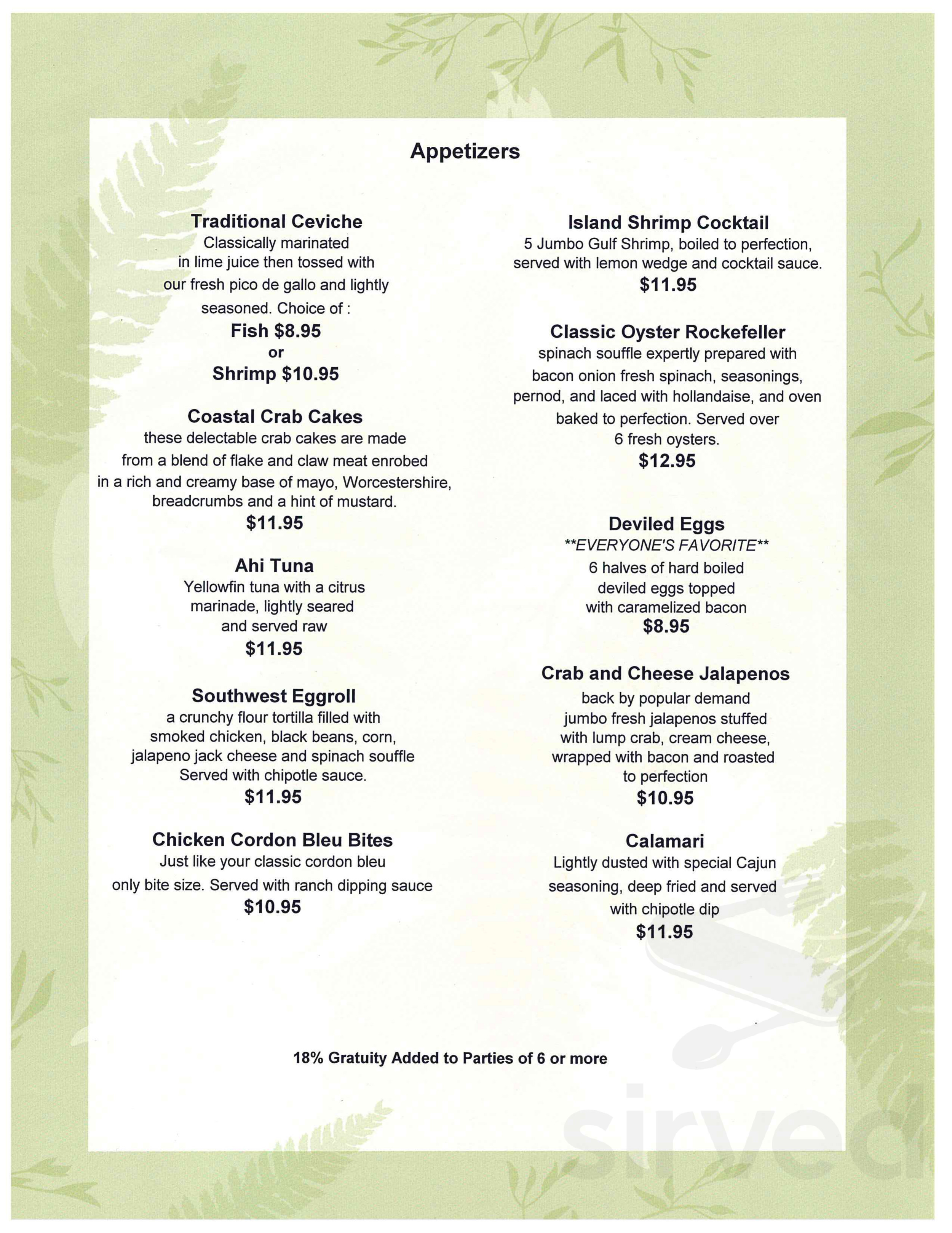 Windjammer's Beachfront Cafe menu in South Padre Island, Texas, USA