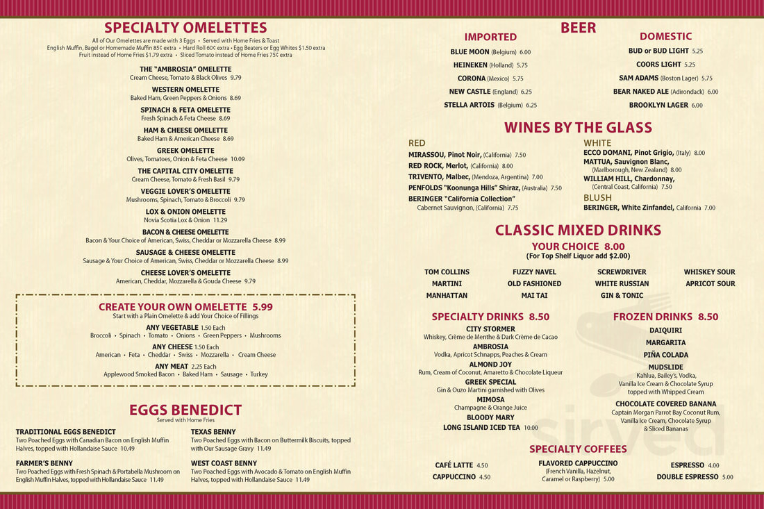 Ambrosia Diner menu in Catskill, New York, USA