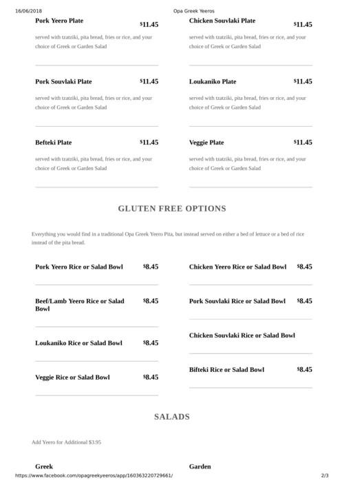 Opa Greek Yeeros menu in Somerville, Massachusetts, USA