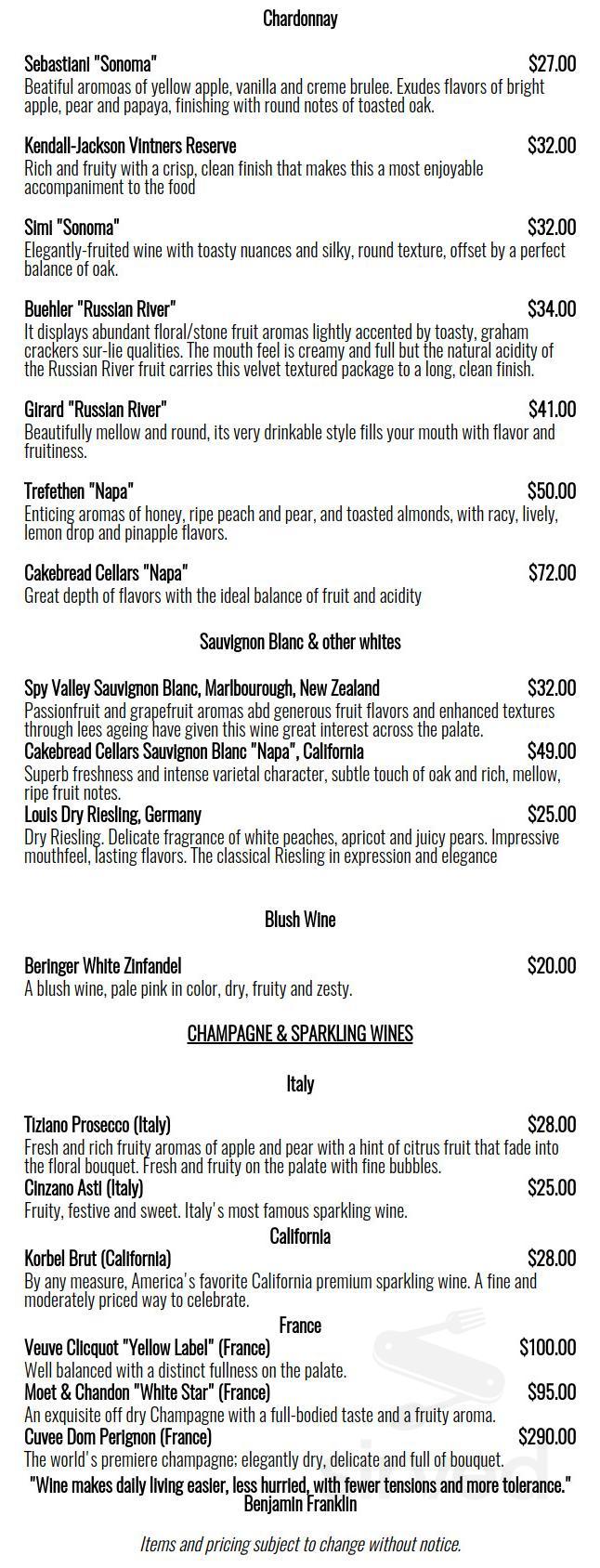 Amarone menu in Teaneck, New Jersey, USA