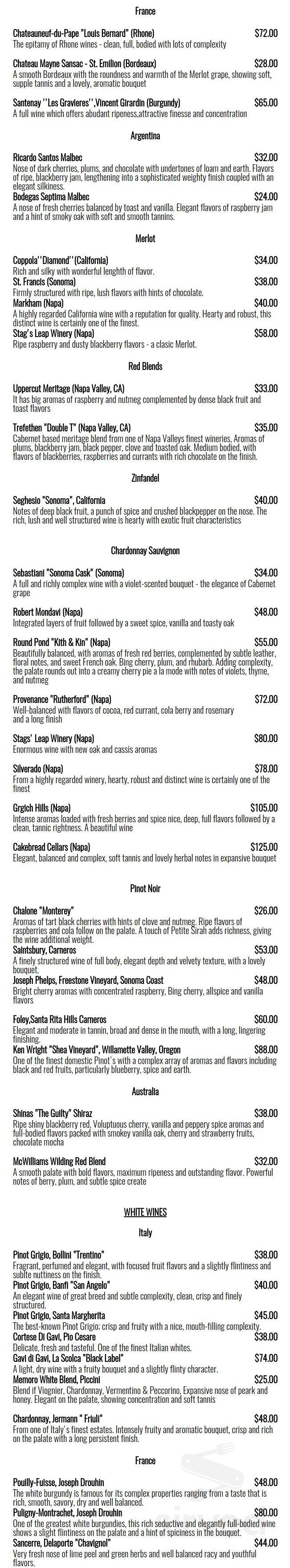 Amarone menu in Teaneck, New Jersey, USA