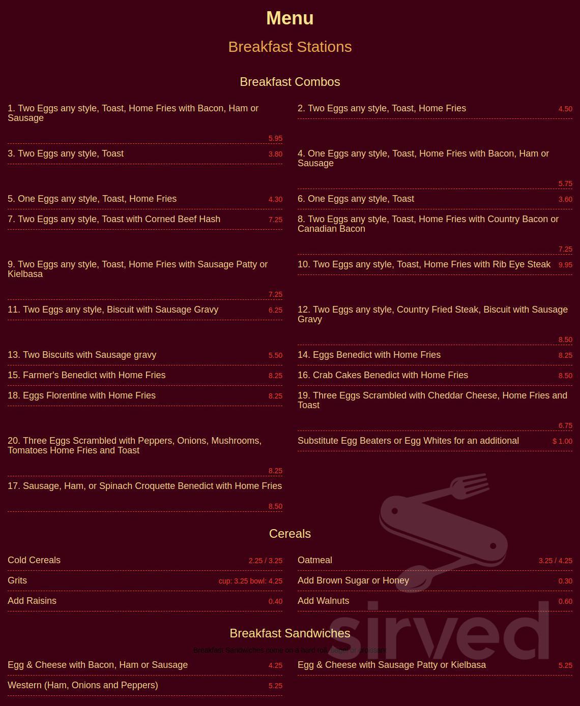 Chuck Wagon Restaurant menu in Ellington, Connecticut, USA