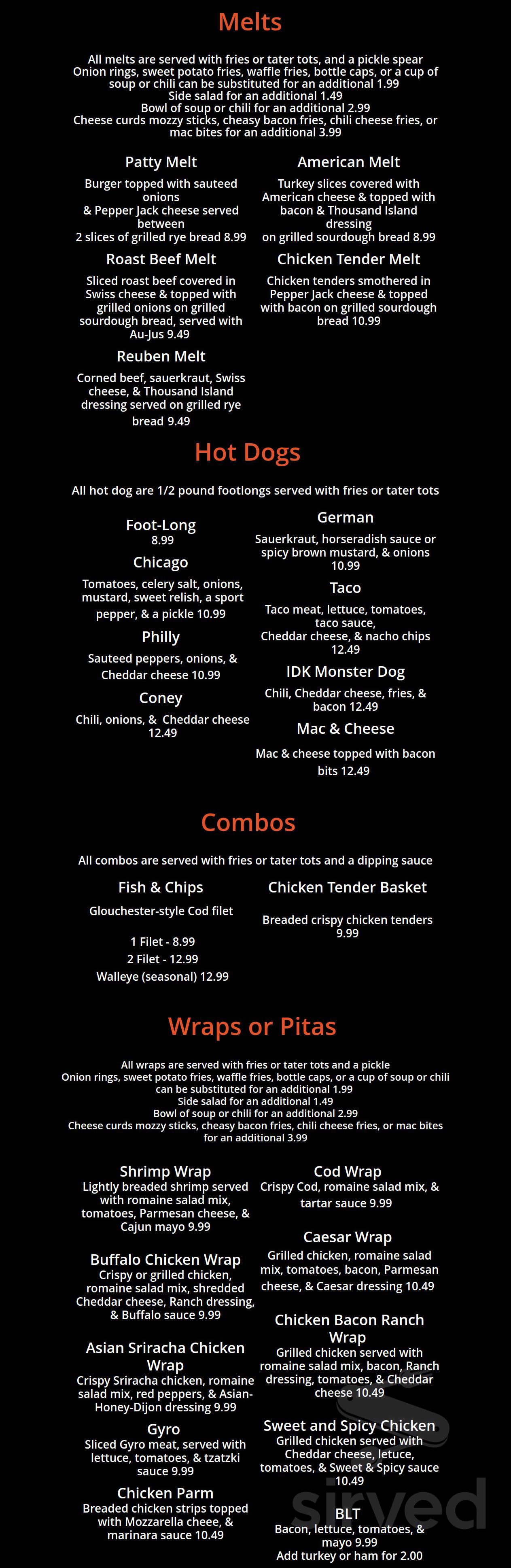 Idk Bar & Grill menus in Jamestown, North Dakota, United States