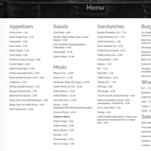 Unc & Neph's menu in Washington, Iowa, USA