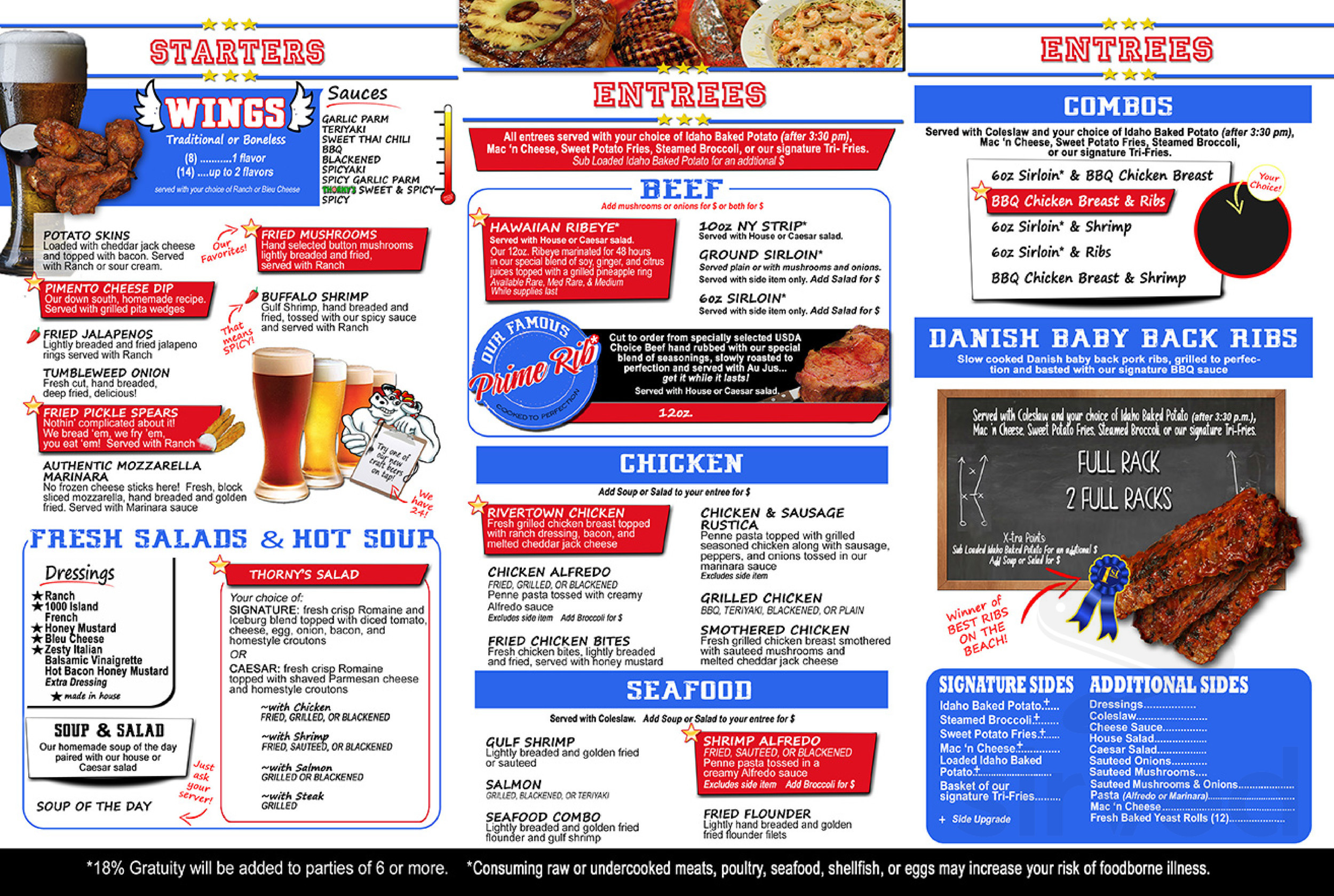 Thorny's menu in Myrtle Beach, South Carolina, USA