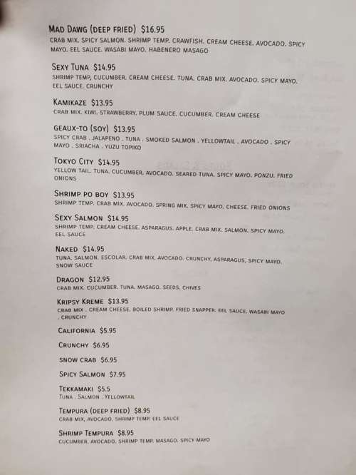 Zen Japanese Grill & Sushi menu in Houma, Louisiana, USA