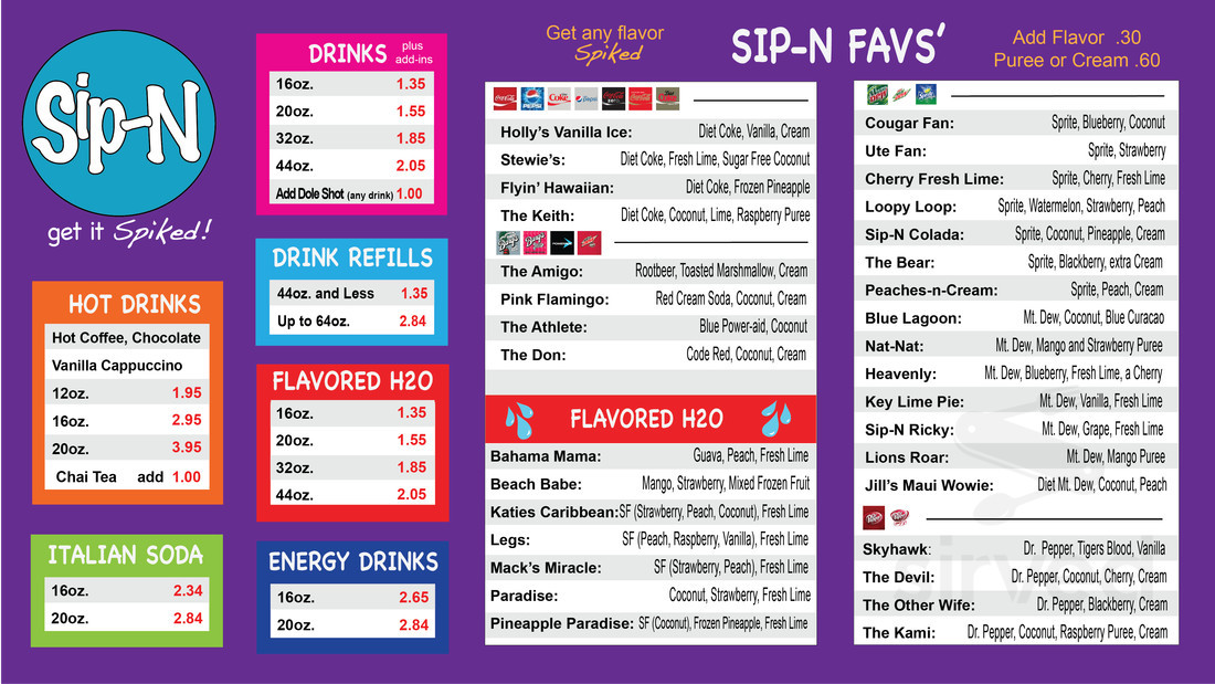 Sip N Spot menus in Payson, Utah, United States
