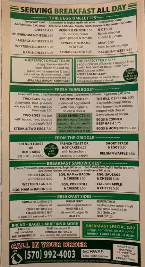 Snydersville Family Diner menu in Stroudsburg, Pennsylvania, USA