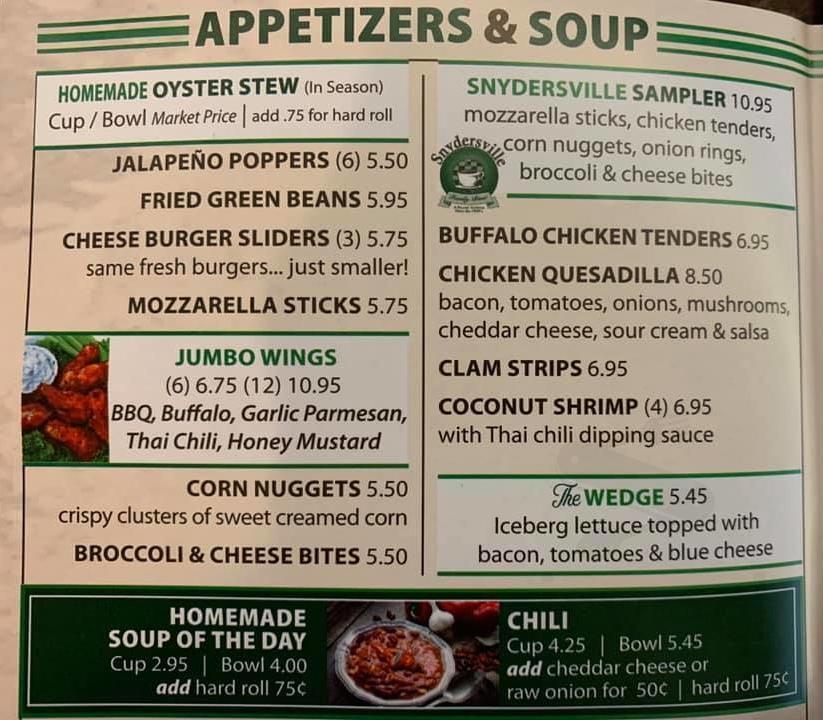 Snydersville Family Diner menus in Stroudsburg, Pennsylvania, United States