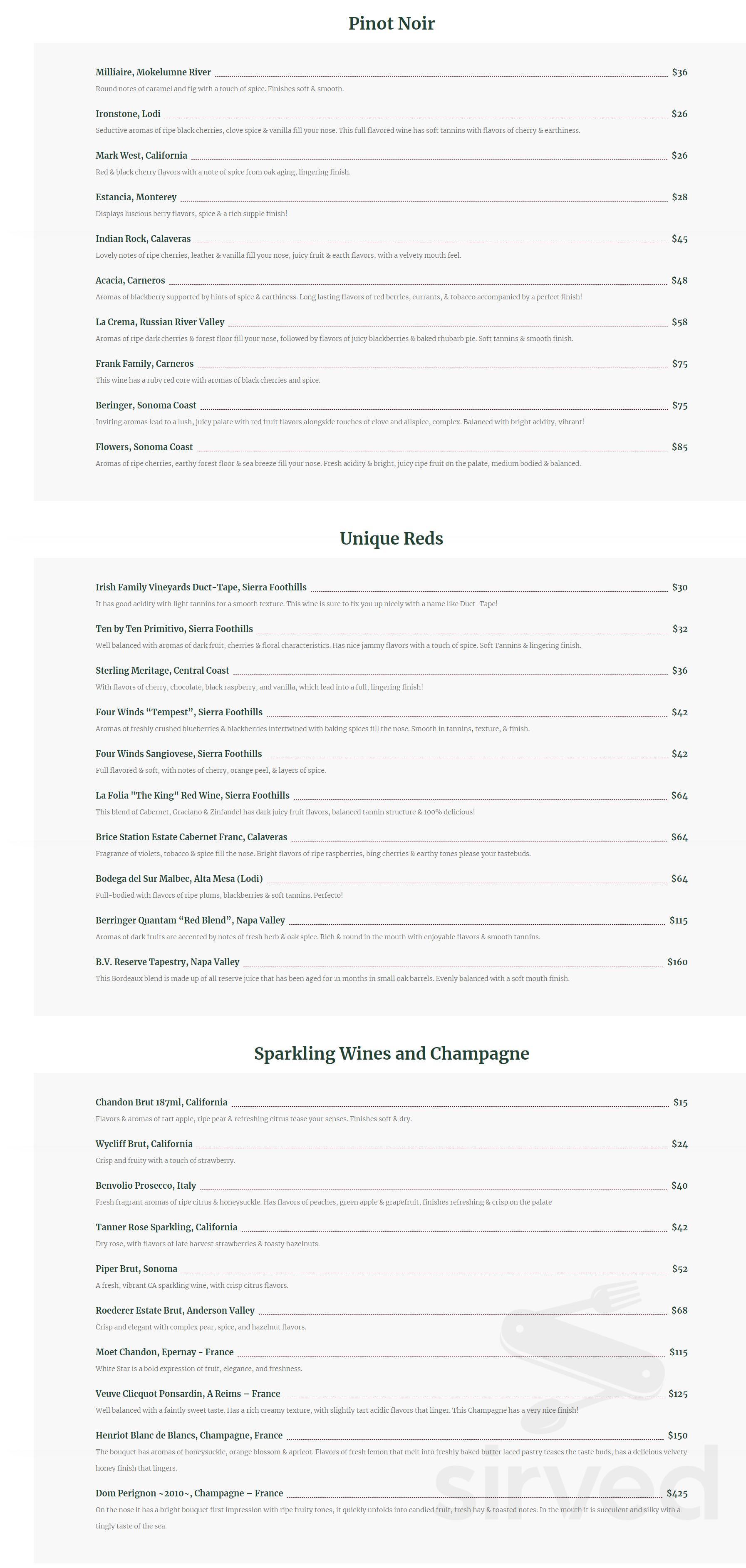 Murphys Historic Hotel menu in Murphys, California, USA