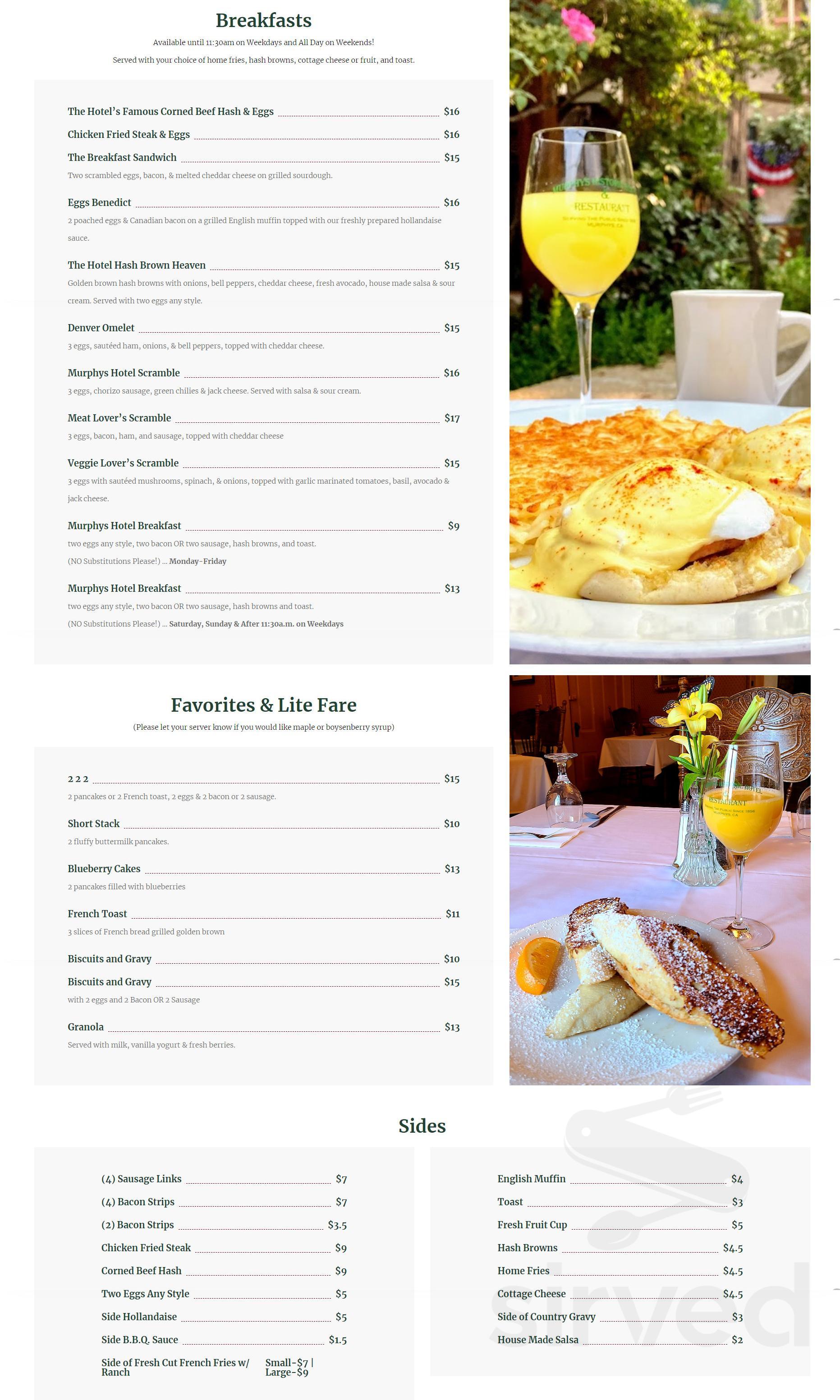 Murphys Historic Hotel menu in Murphys, California, USA