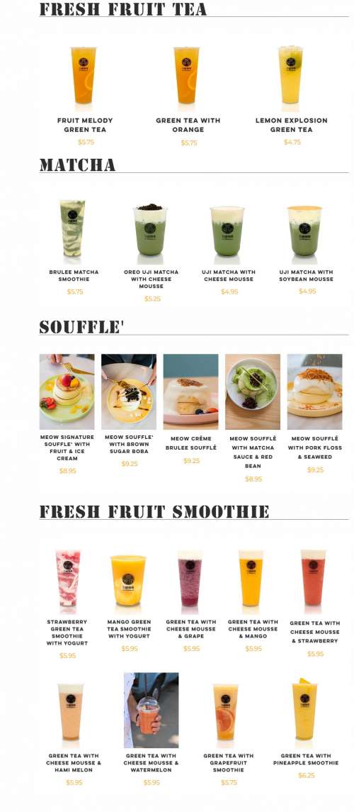 3Catea 三喵制茶 menu in City of Industry, California, USA