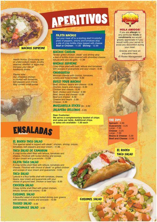 El Rodeo menu in Avon, Indiana, USA