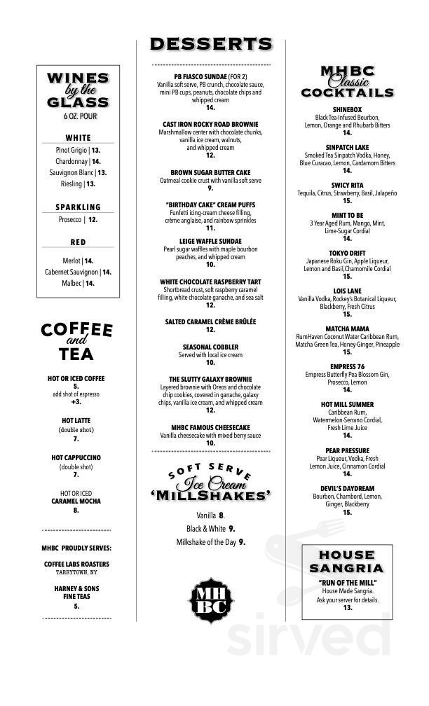 Mill House Brewery menu in Poughkeepsie, New York, USA