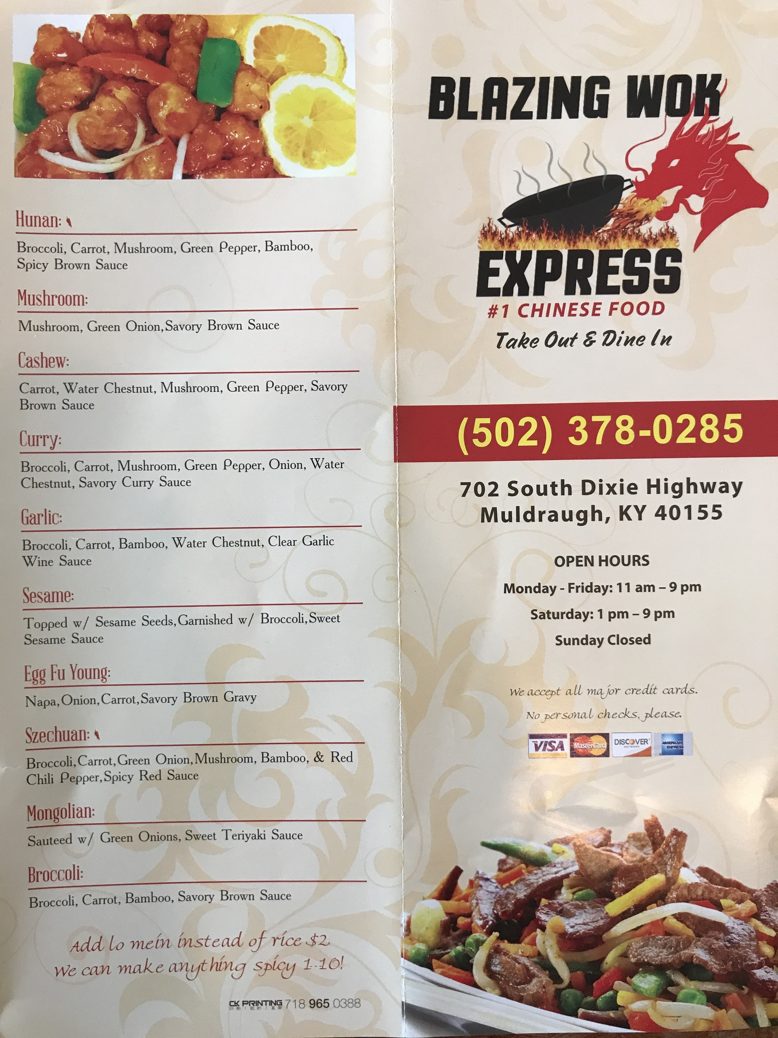 Blazing wok Express menus in Muldraugh, Kentucky, United States
