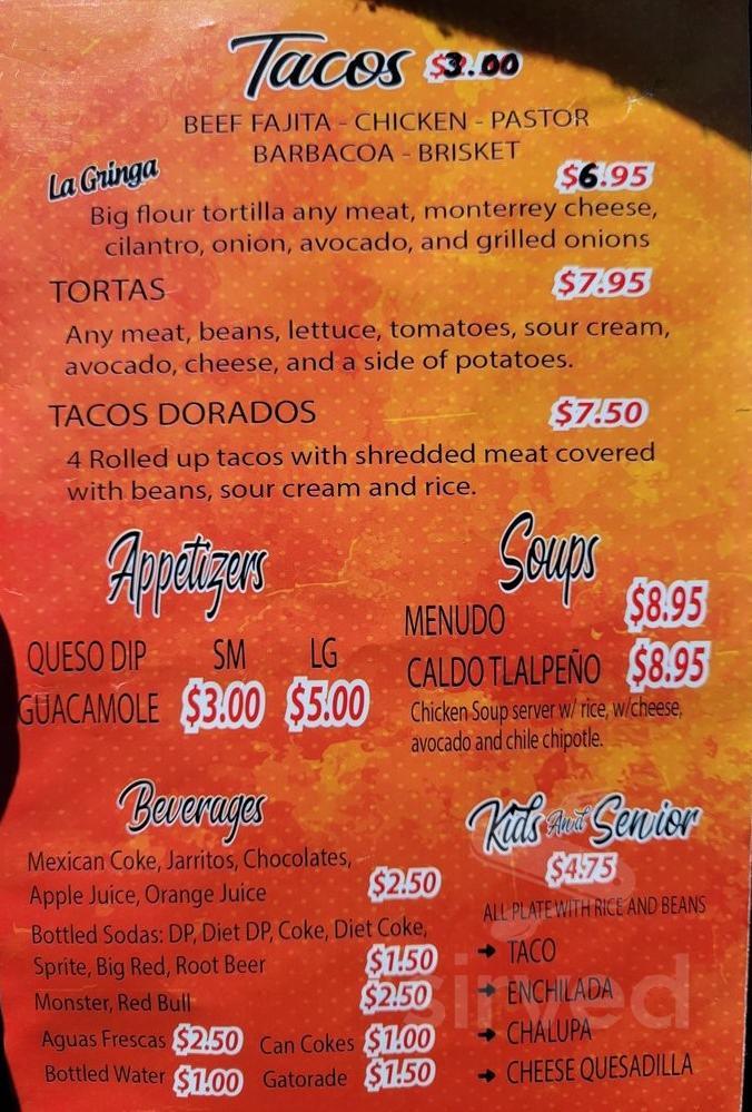 Menu - Joshua TX's La Gringa Joshua | Sirved