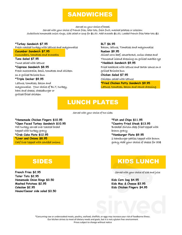 The Yolk Grill menu in Pelham, New Hampshire, USA
