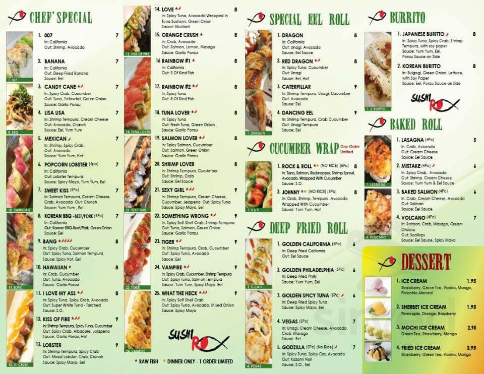 Sushiro menu in Las Vegas, Nevada, USA