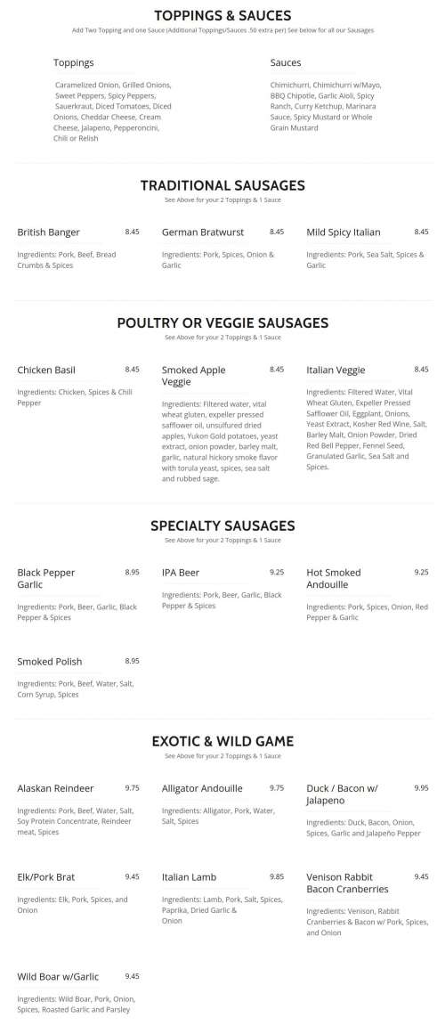 Bangers & Brews Eugene menu in Eugene, Oregon, USA