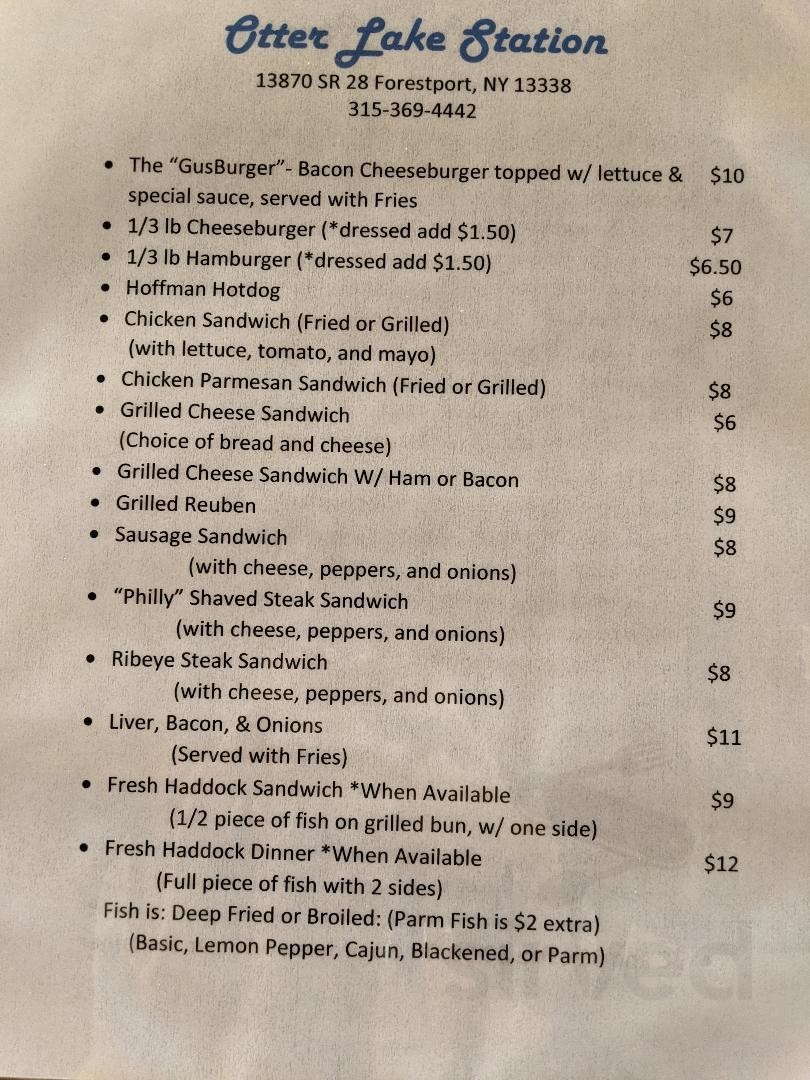 Otter Lake Station menu in Forestport, New York, USA