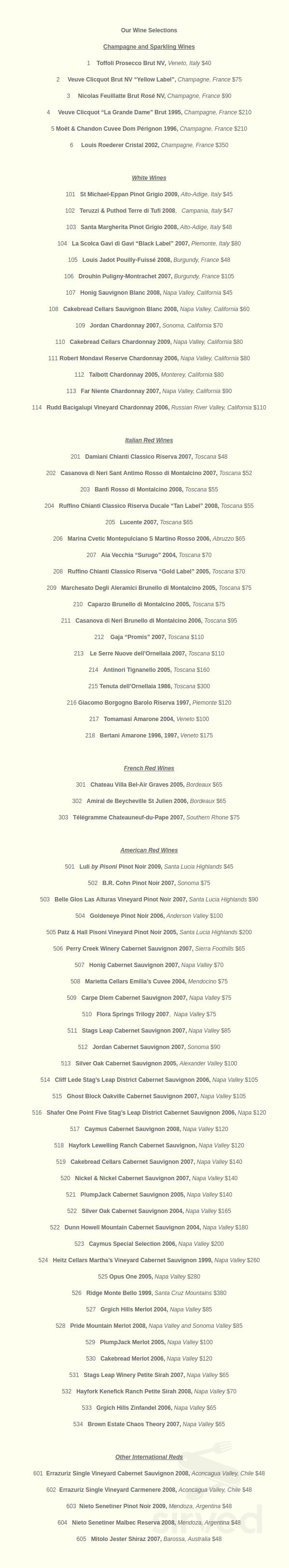 Cafe Emilia menu in Bridgewater Township, New Jersey, USA