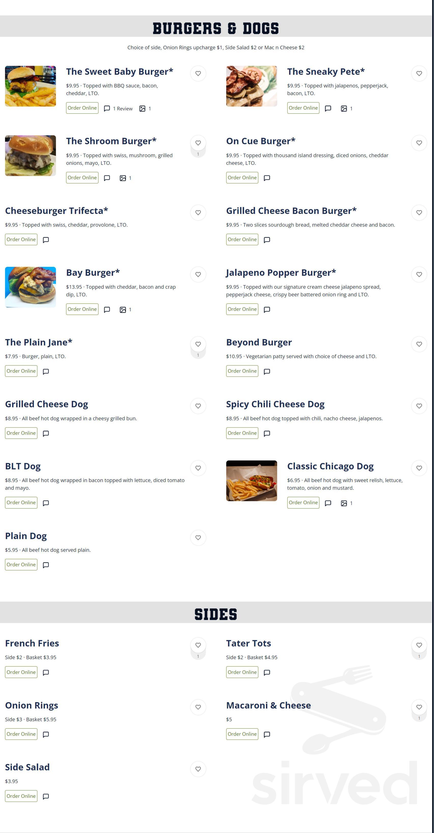 On Cue Sports Bar & Grill menu in Front Royal, Virginia, USA