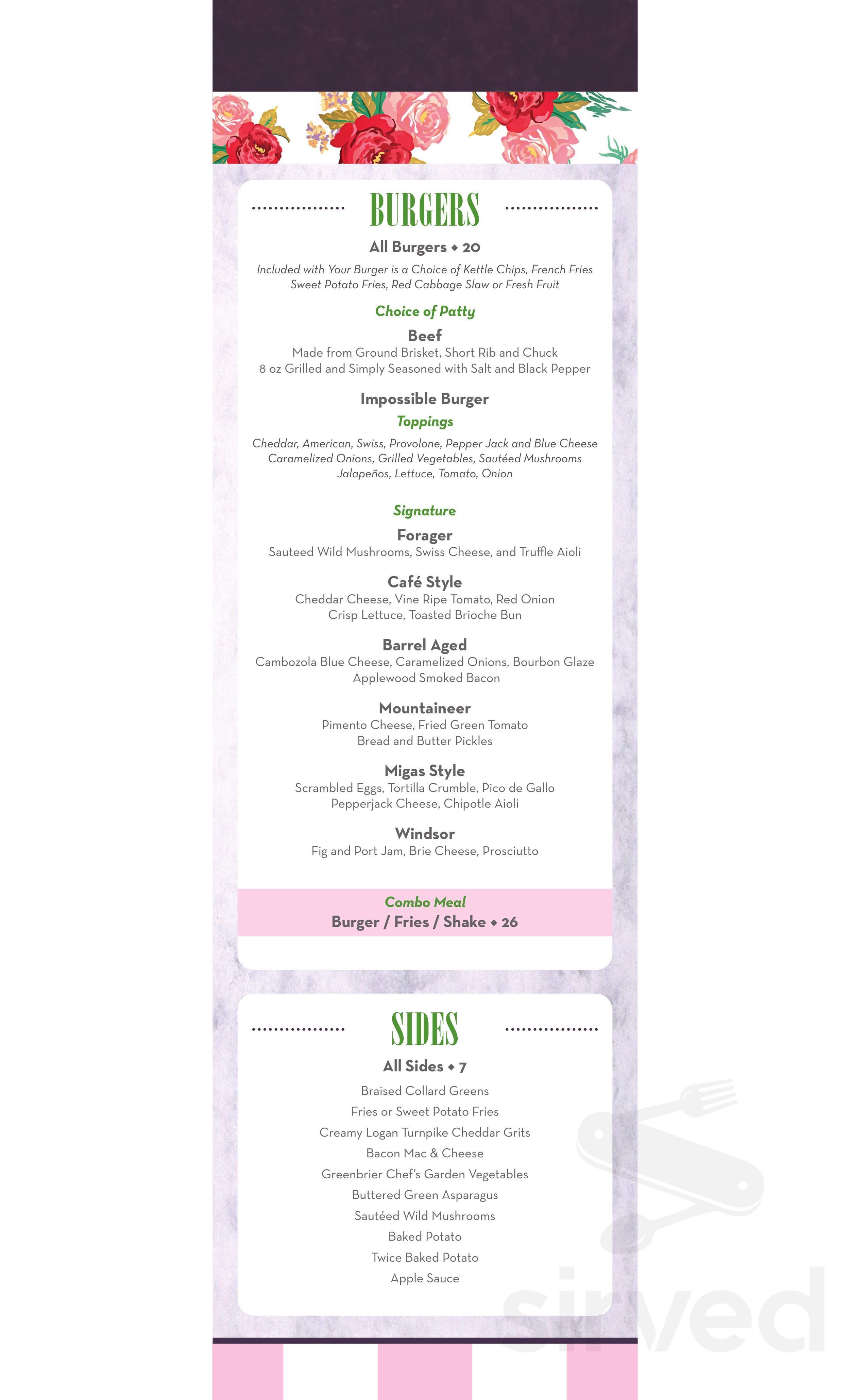 Draper's Restaurant at The Greenbrier menu in White Sulphur Springs ...