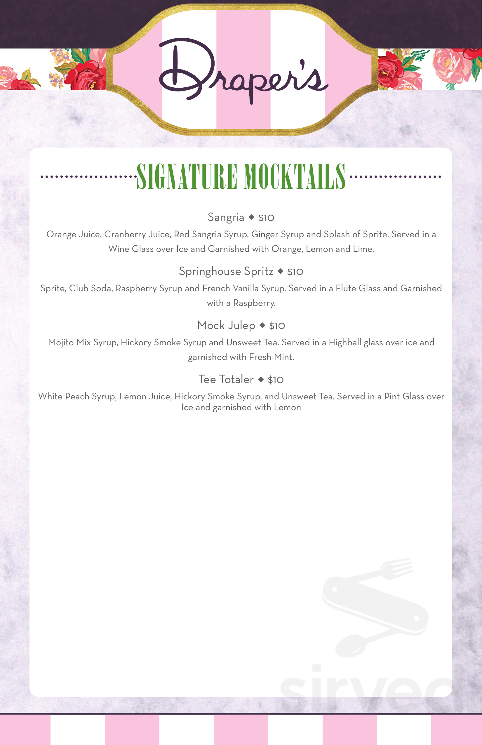 Draper's Restaurant at The Greenbrier menu in White Sulphur Springs ...