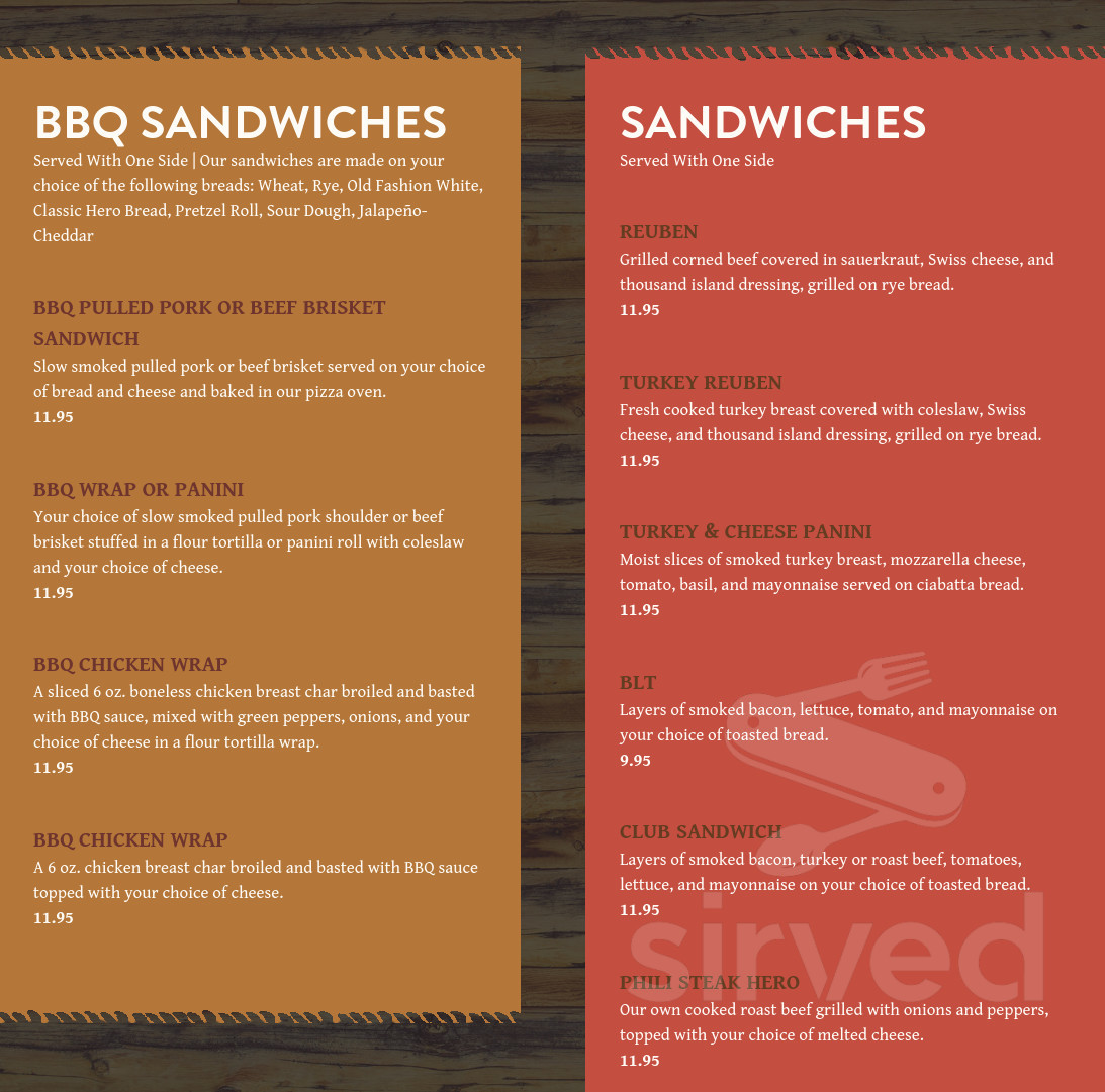 Barnsider Smokehouse BBQ menu in Lake George, New York, USA