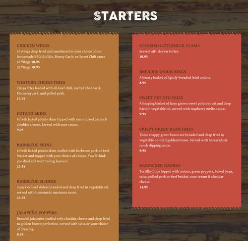Barnsider Smokehouse BBQ menu in Lake George, New York, USA