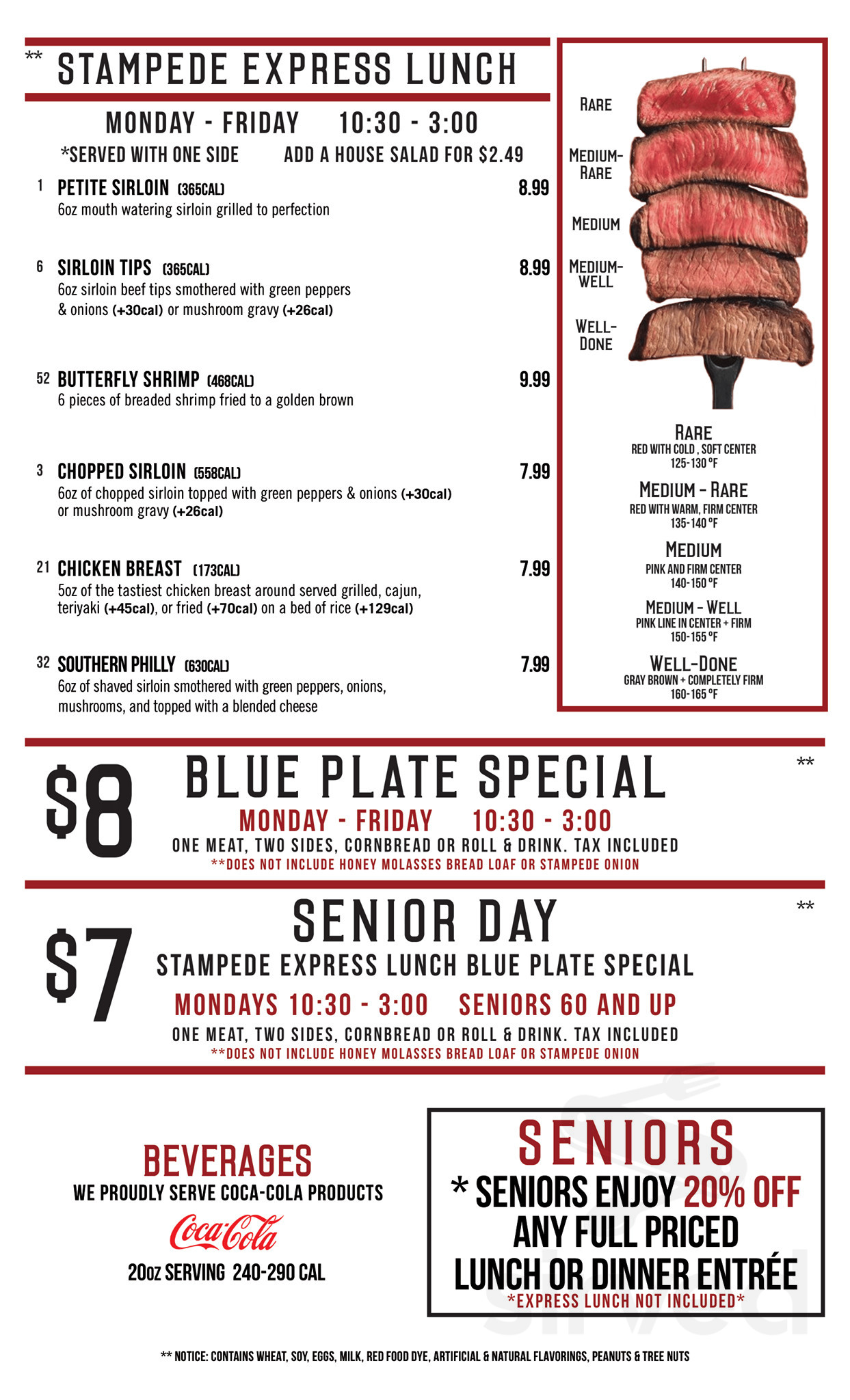 Menu for Cattle stampede Steak house in Fort Payne, AL | Sirved