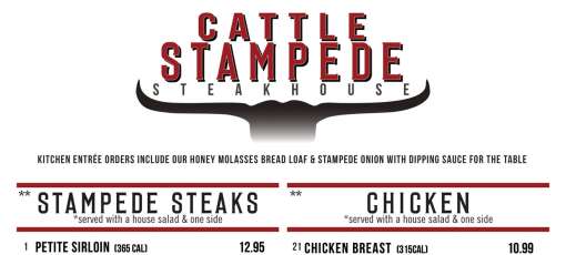 Menu for Cattle stampede Steak house in Fort Payne, AL | Sirved