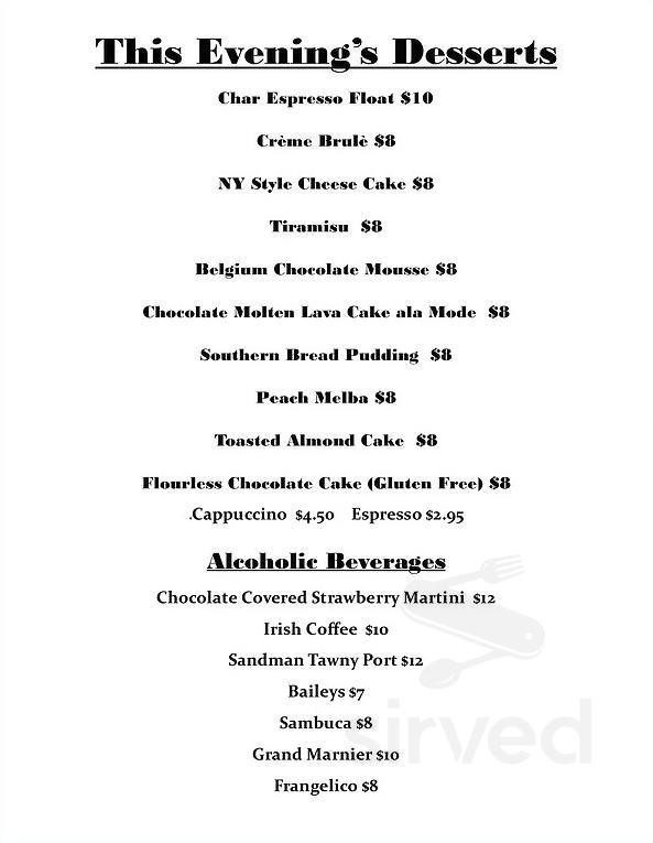 Char Steakhouse and Bar menu in Mahopac, New York, USA