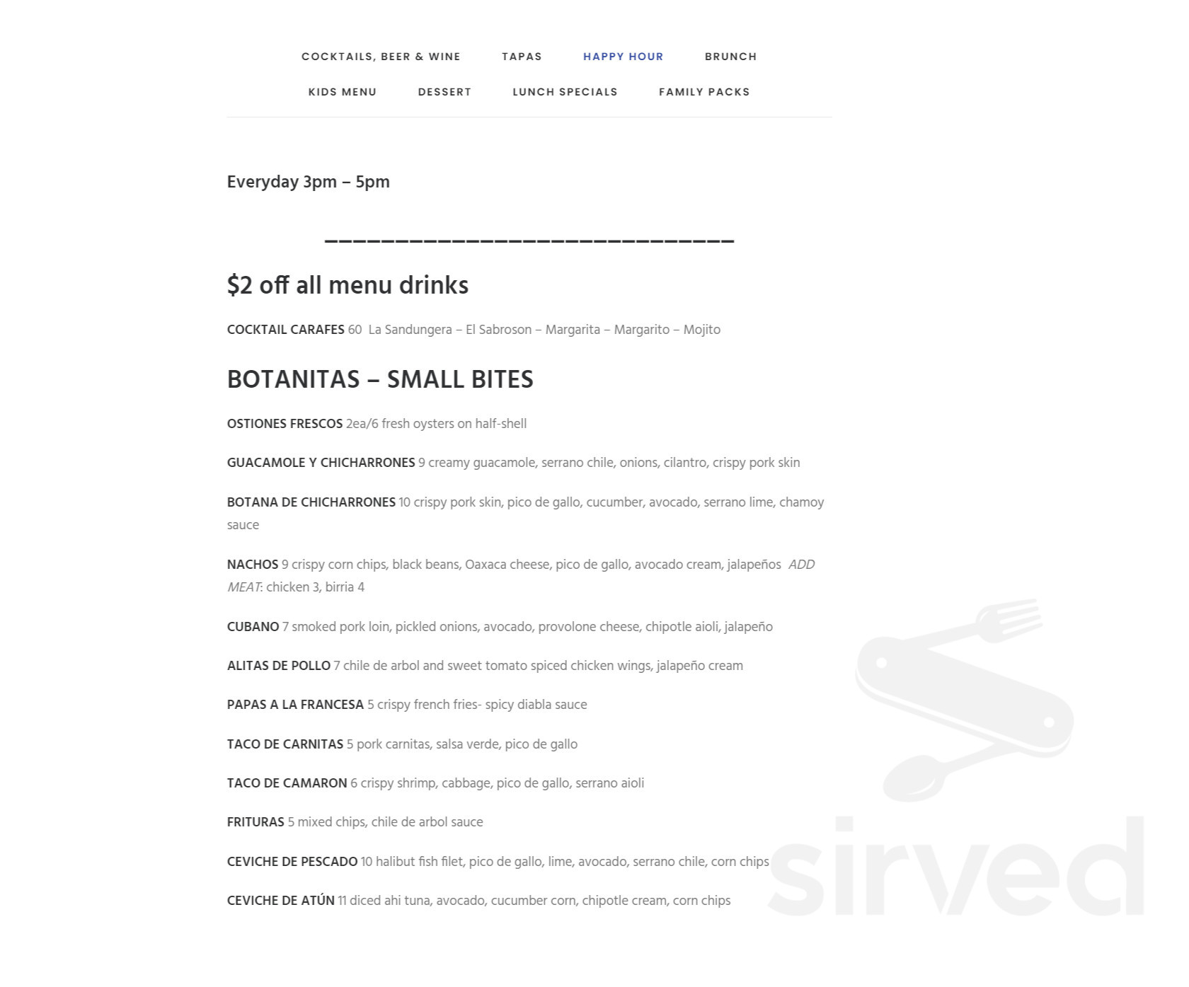 Menu - Redwood City CA's LV Mar Tapas & Cocktails | Sirved