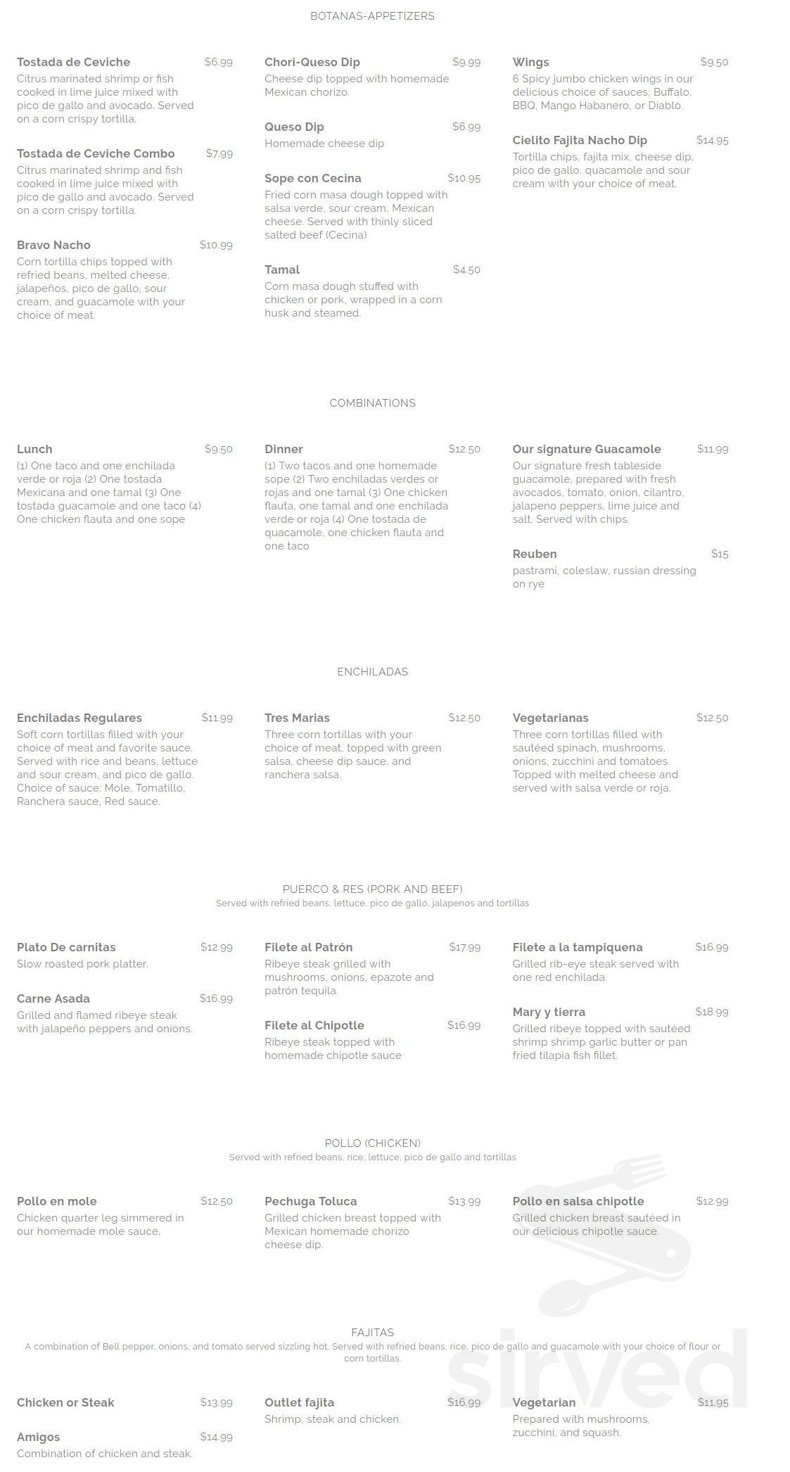 Cielito Lindo Mexican Restaurant menu in Eagan, Minnesota, USA