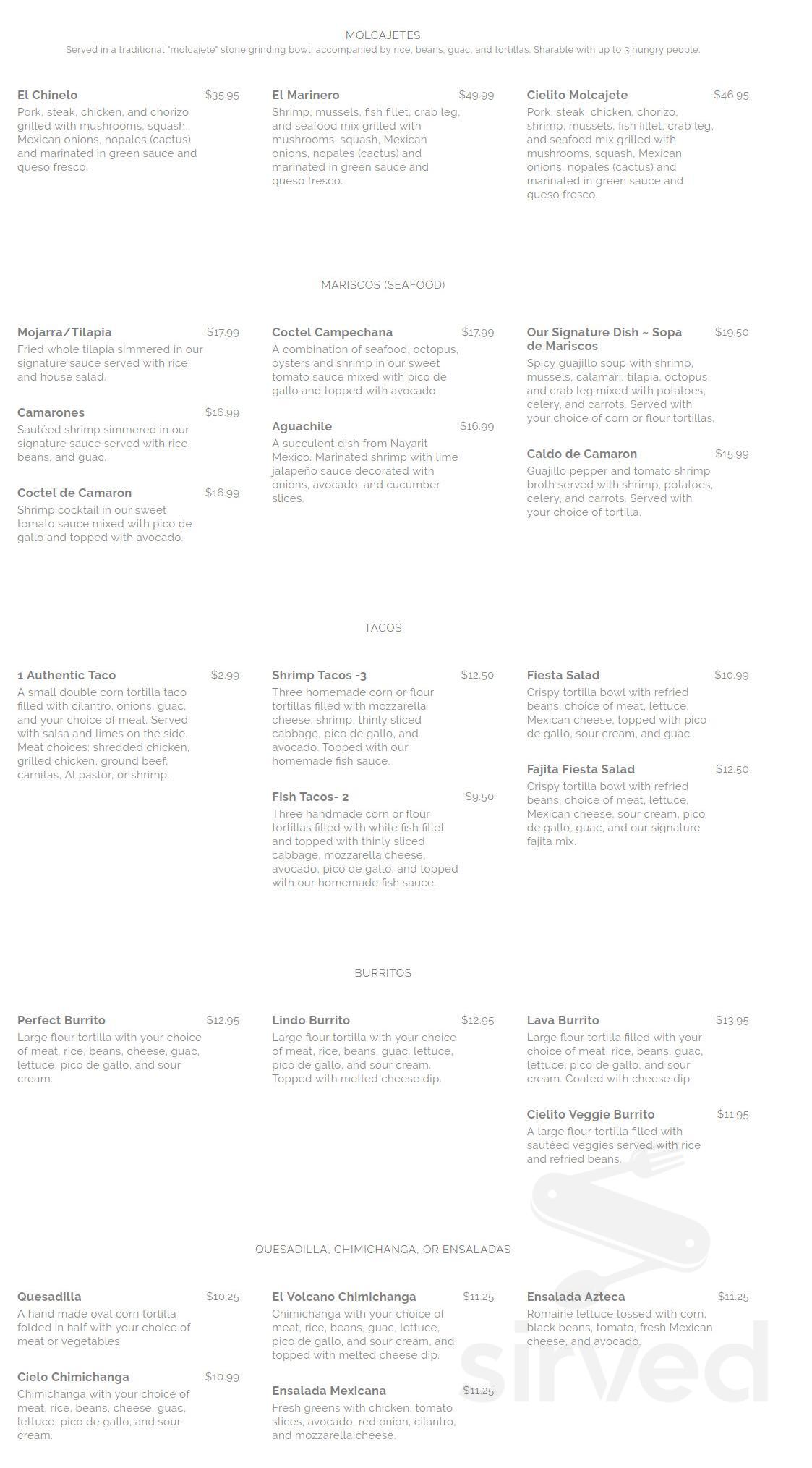 Cielito Lindo Mexican Restaurant menu in Eagan, Minnesota, USA