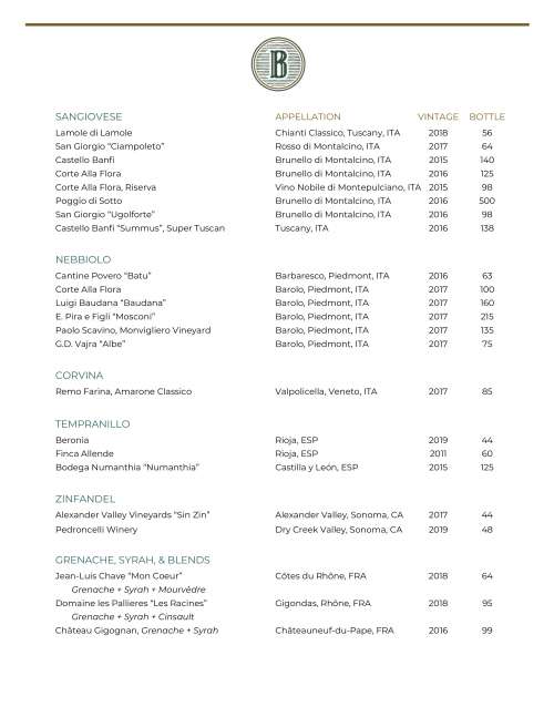 Boone's menu in Atlanta, Georgia, USA