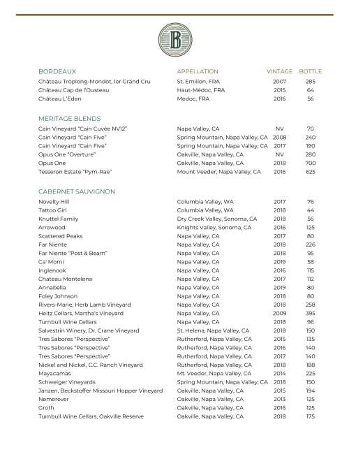 Boone's menu in Atlanta, Georgia, USA