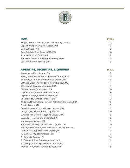 Boone's menu in Atlanta, Georgia, USA