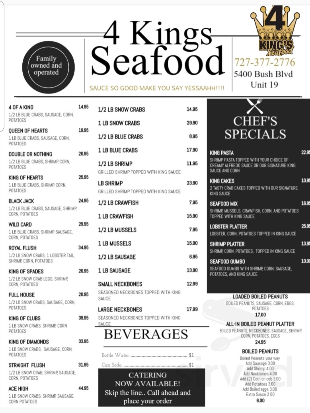 Menu - Tampa FL's 4 KINGS SEAFOOD | Sirved